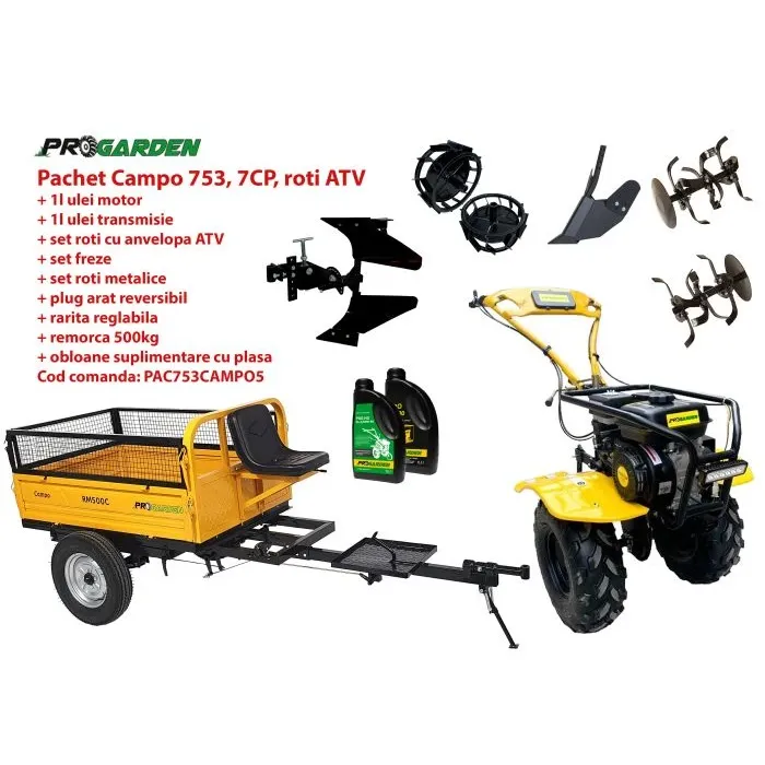 Комплект бензинов мотокултиватор ProGARDEN Campo 753, 7 HP, 2+1 предавки - Цени - Продажби